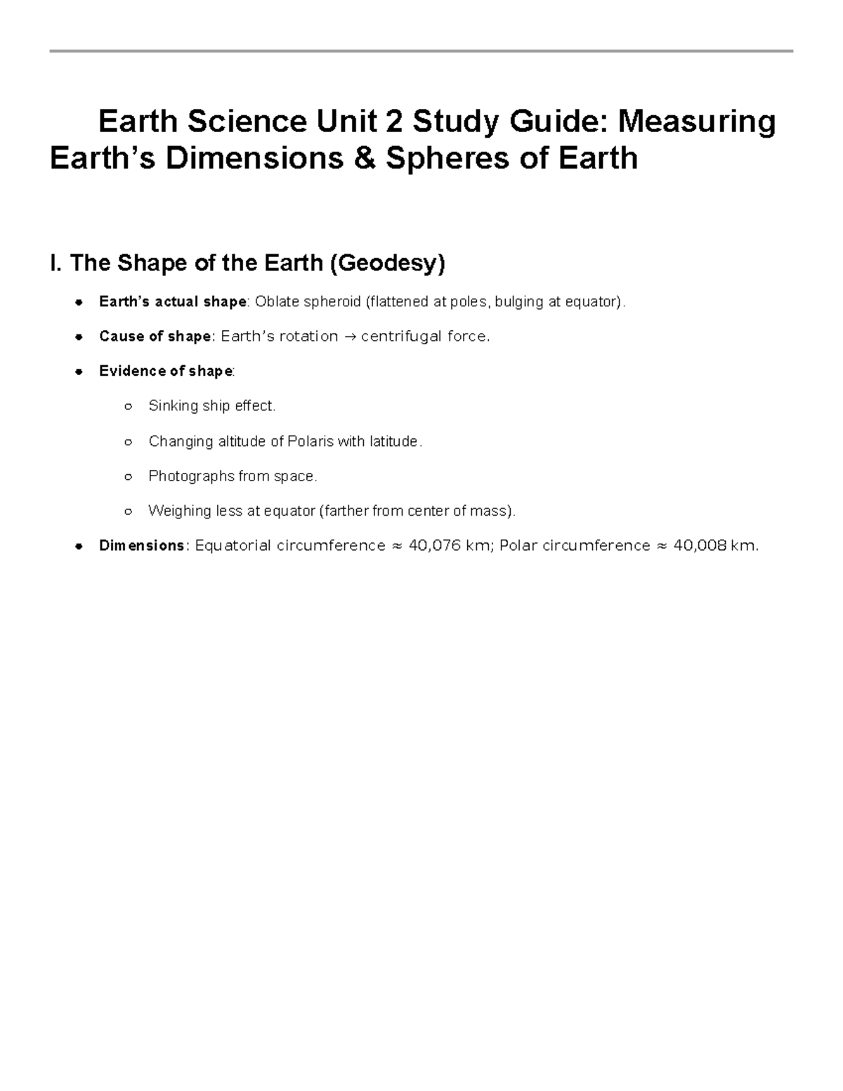 Earth Science Unit 2 Study Guide: Dimensions & Spheres of Earth - Studocu