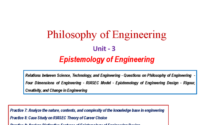 Philosophy of Engineering: Unit 3 - Epistemology & RIASEC Model ...