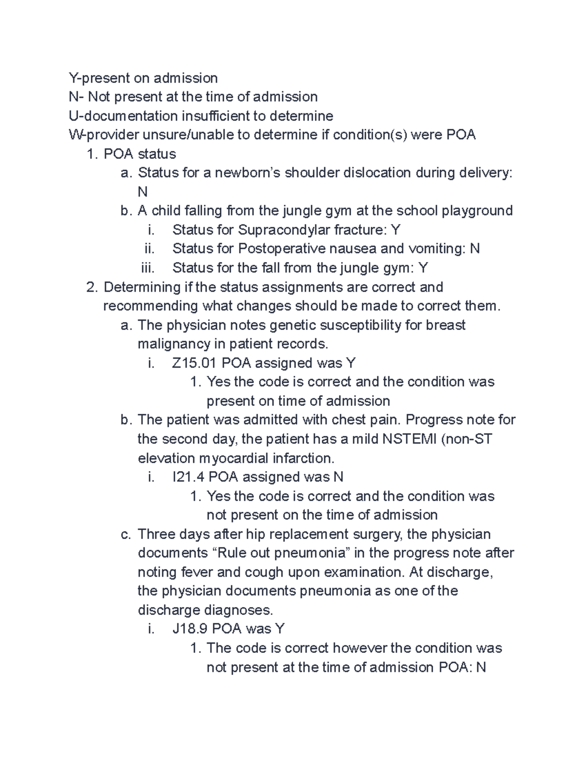 Case Study CH 4: Determining POA Status for Medical Conditions - Studocu