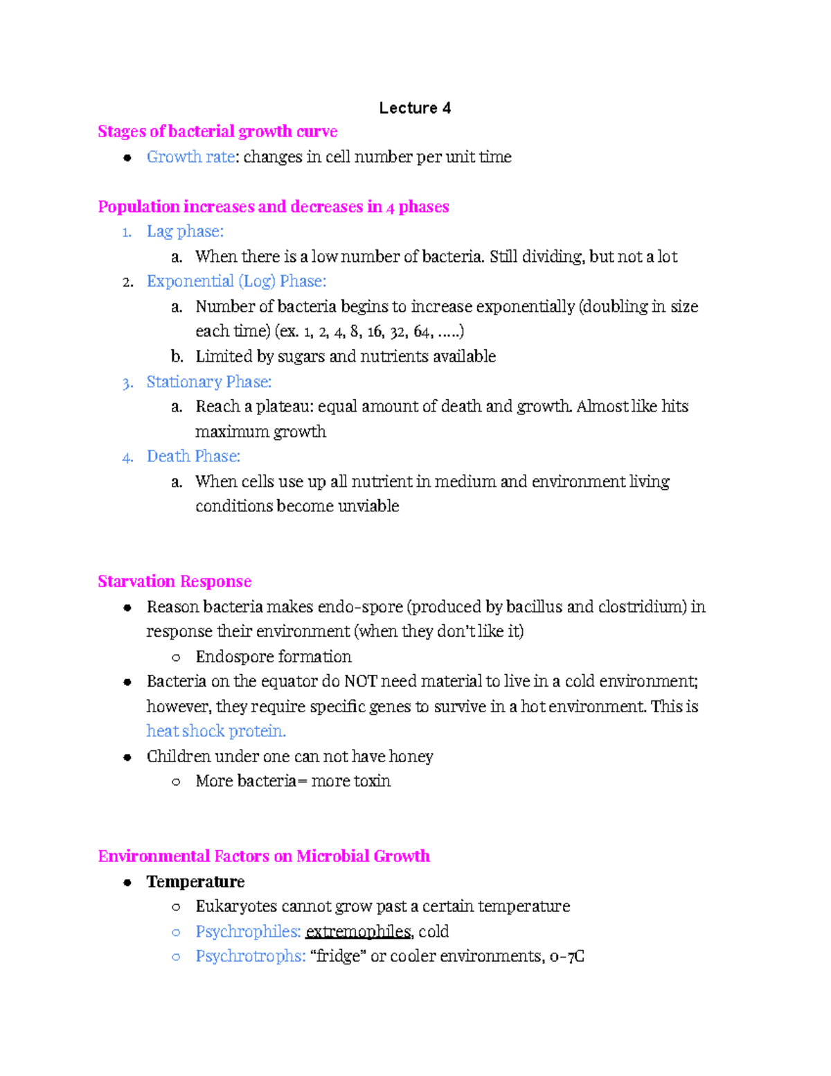 Lecture 4 Microbiology Notes - Lecture 4 Stages of bacterial growth ...