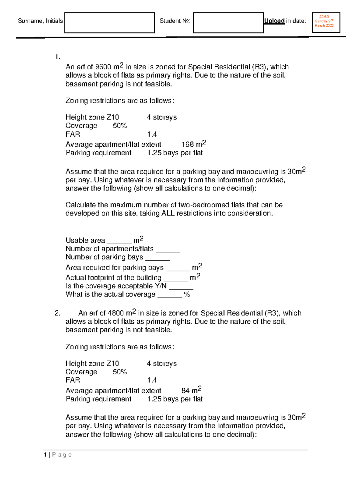 Tut 3 - Calculation of Maximum Flats & Bulk Value for R3 Zoning - Studocu