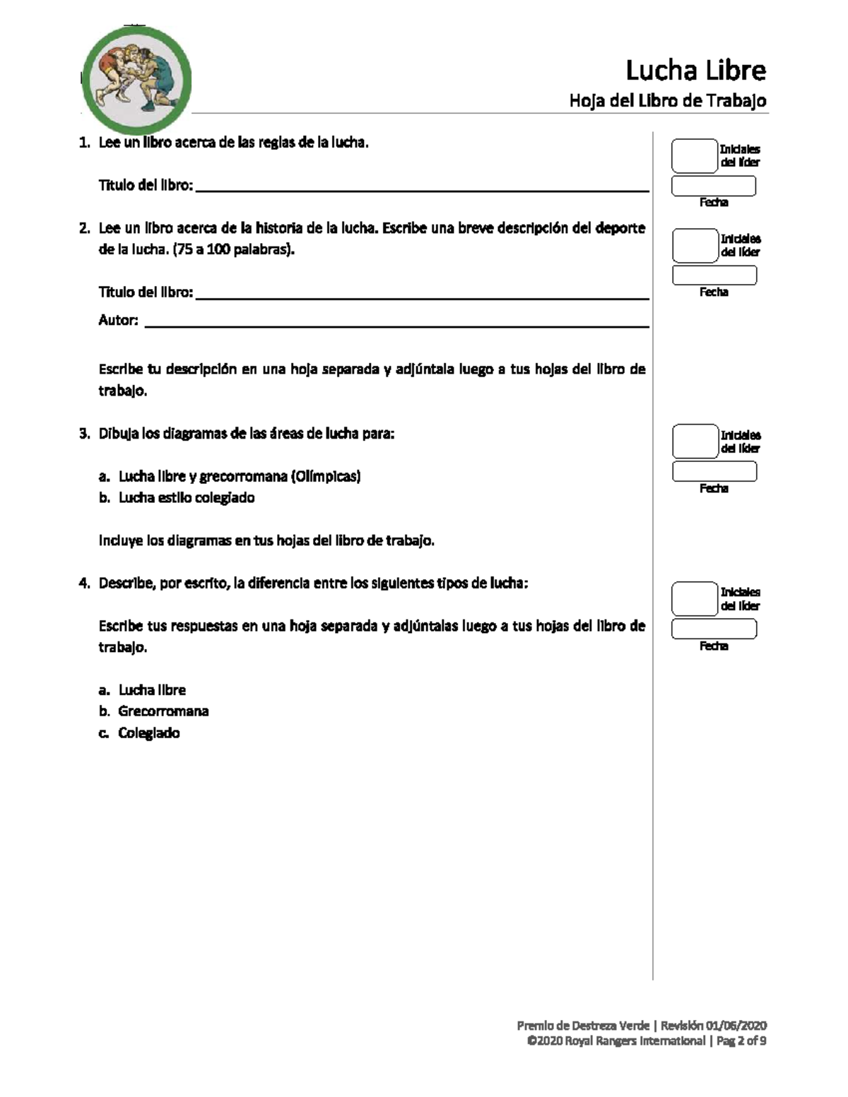 Lucha Libre: Guía de Actividades y Reglas - Destreza Verde 2020 - Studocu
