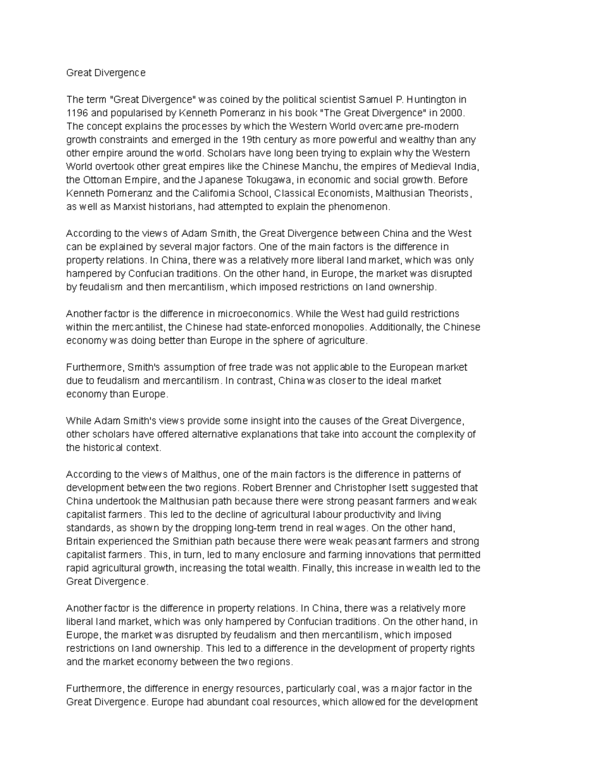 Understanding the Great Divergence: Economic Histories of China and the ...
