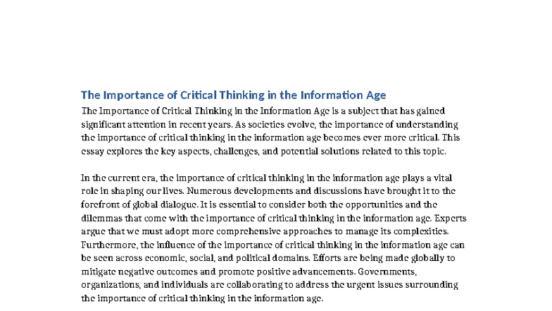 Critical Thinking in the Information Age: Key Insights & Challenges ...