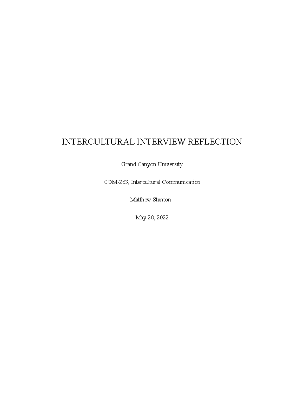 Reflections on Intercultural Interview - COM-263 Analysis Report - Studocu