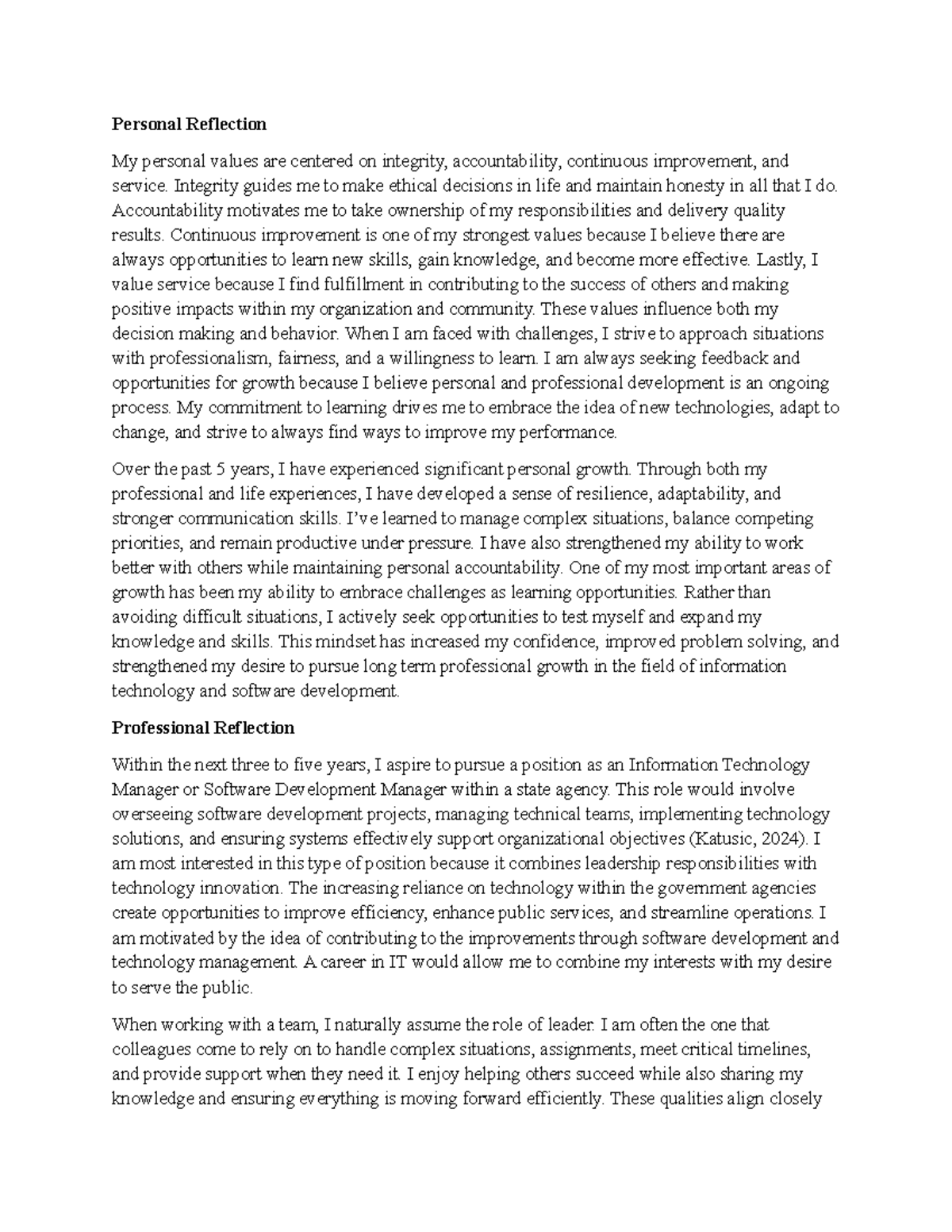 Personal and Professional Development Plan: Goals for IT Management ...