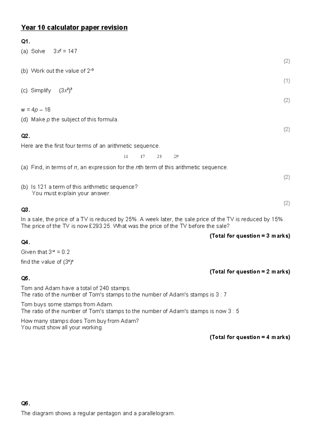 Maths Paper 2 - Year 10 Calculator Revision Guide - Studocu