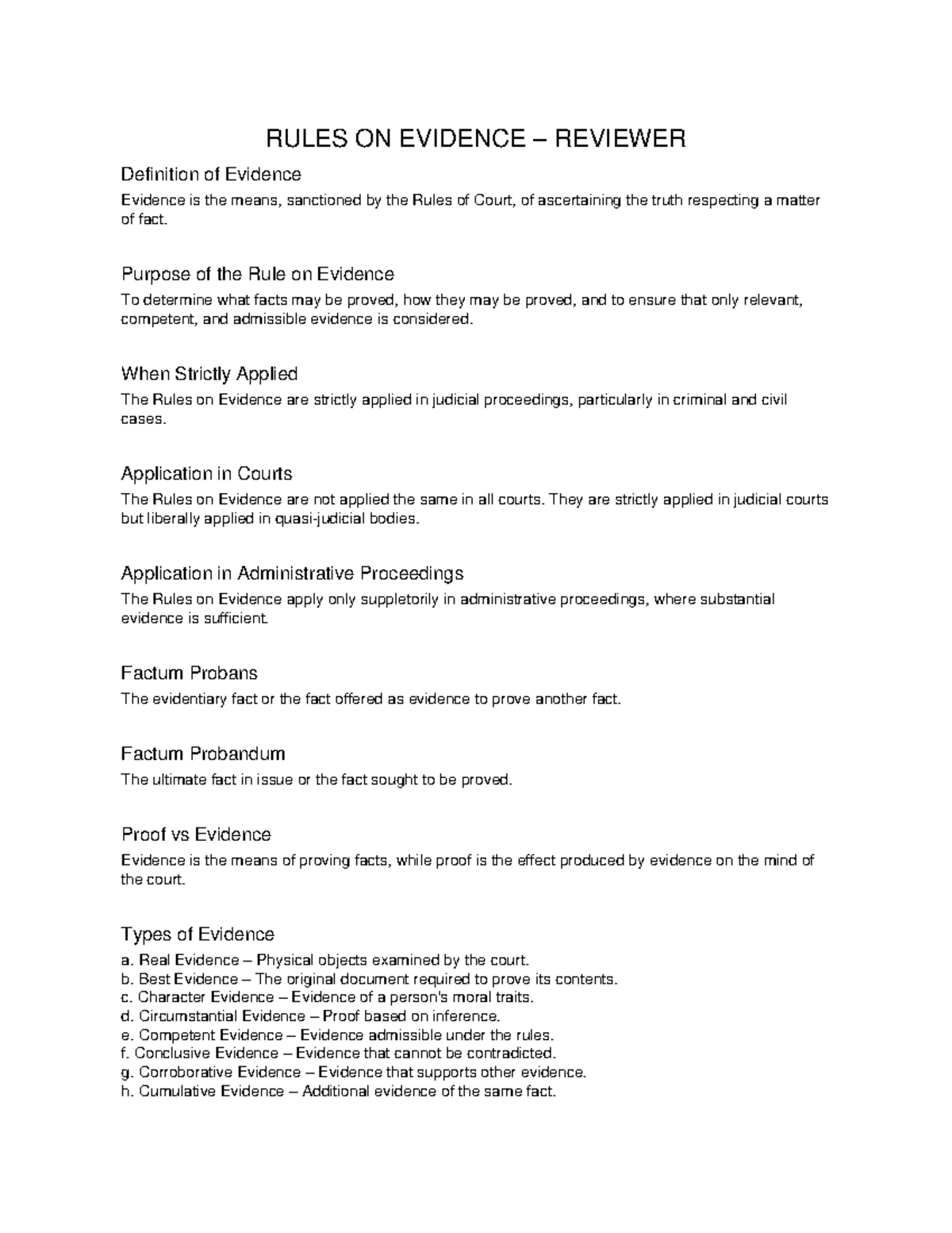 Rules on Evidence Reviewer: Key Concepts and Applications - Studocu