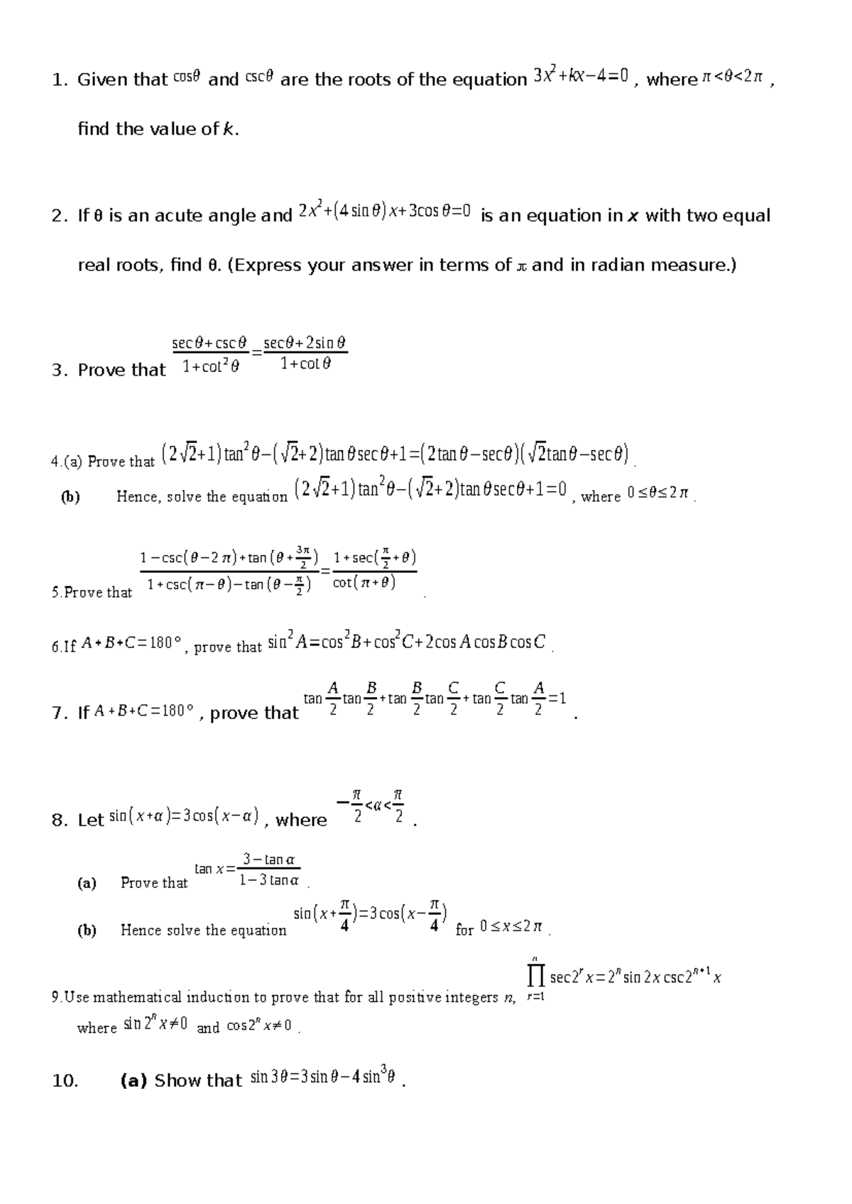 M2 Trigonometry - Comprehensive Notes on Key Concepts - Studocu