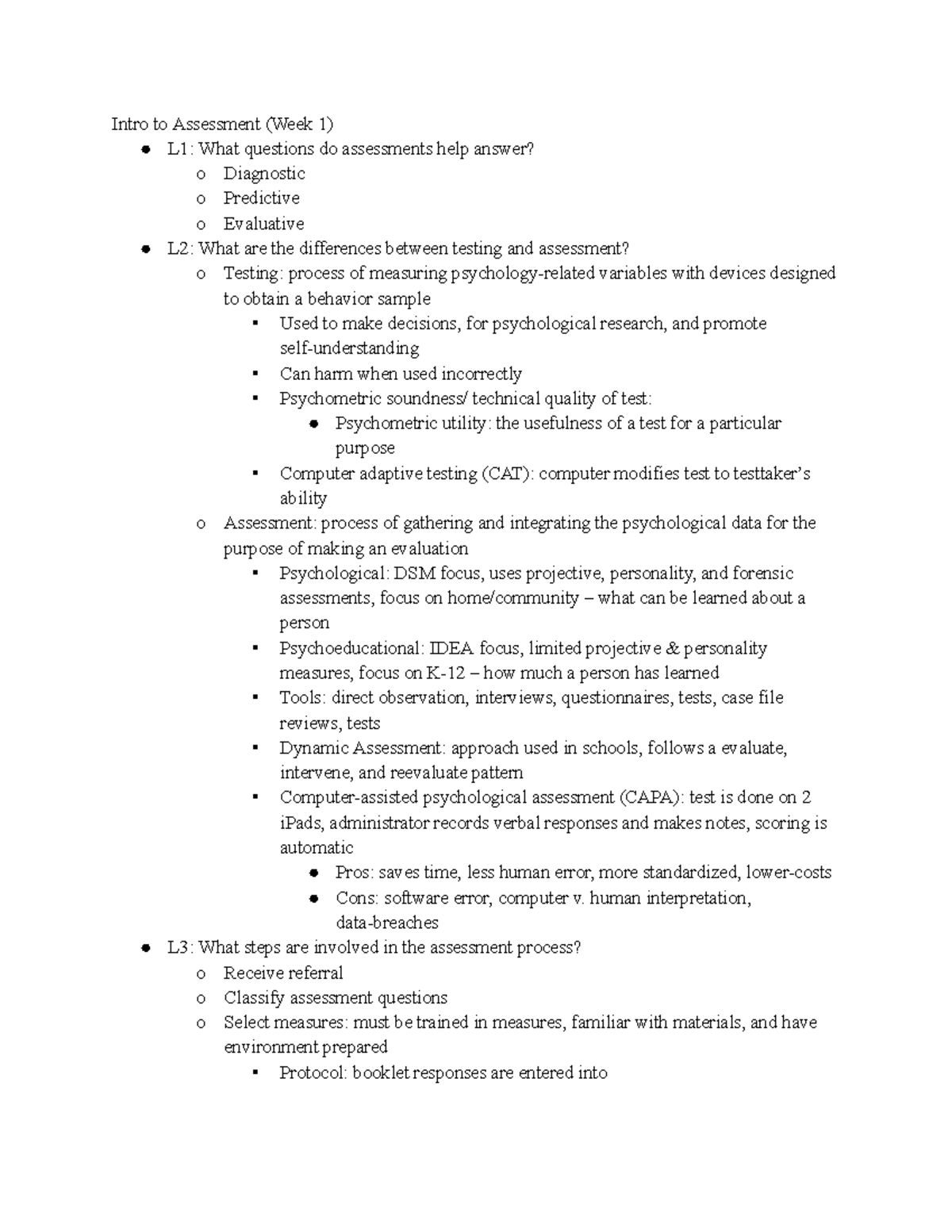 Evidence-Based Assessment: Principles & Cognitive Considerations (W3) - Studocu
