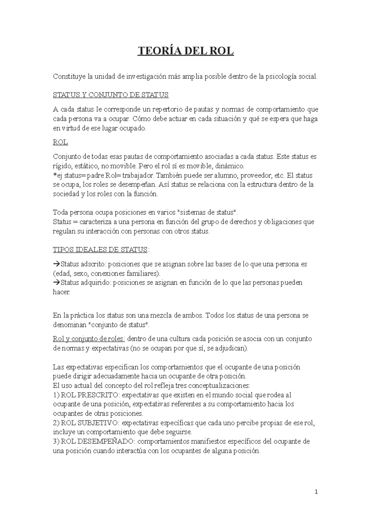 Teoría del rol - TEORÍA DEL ROL Constituye la unidad de investigación ...