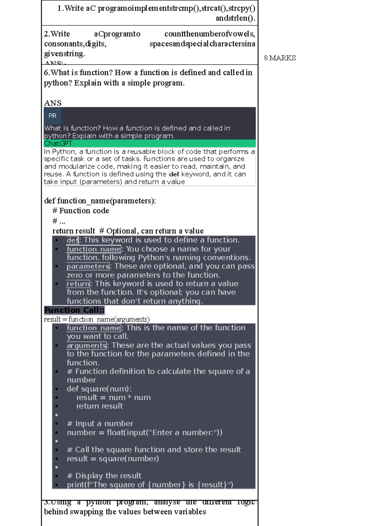 Pps ct2 answers - 8 MARKS 1 aC programoimplementstrcmp(),strcat ...