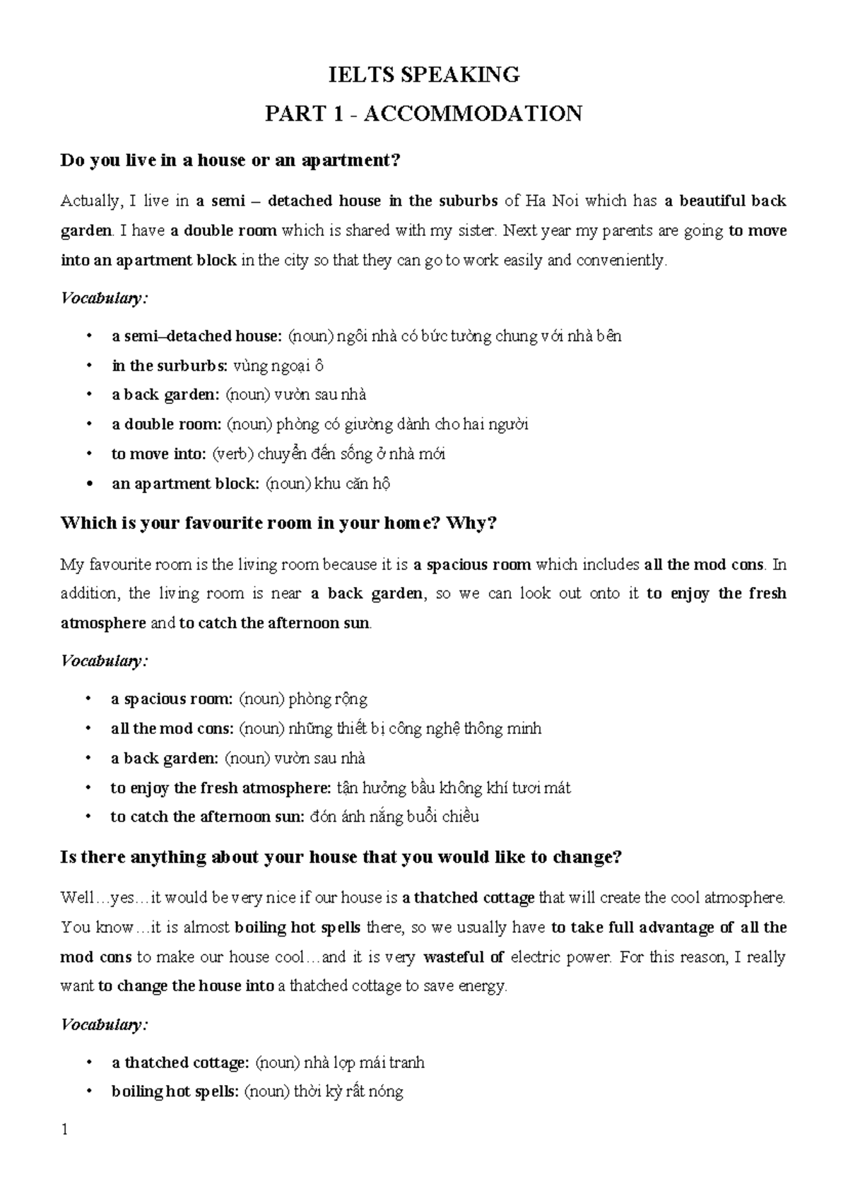 IELTS Speaking Part 1: Accommodation Insights and Vocabulary Guide ...