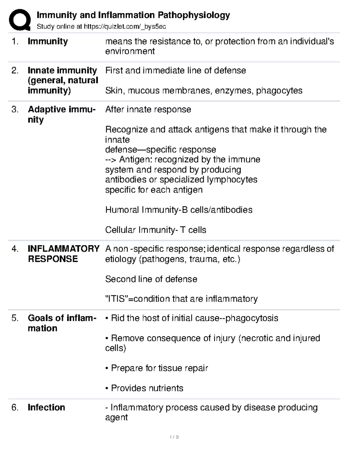 Immunity and Inflammation - Comprehensive Study Guide (BIO 101) - Studocu