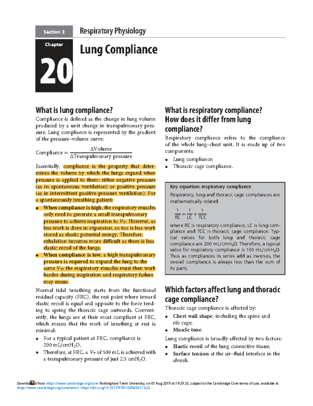 Chapter 20: Lung Compliance in Respiratory Physiology Notes ...