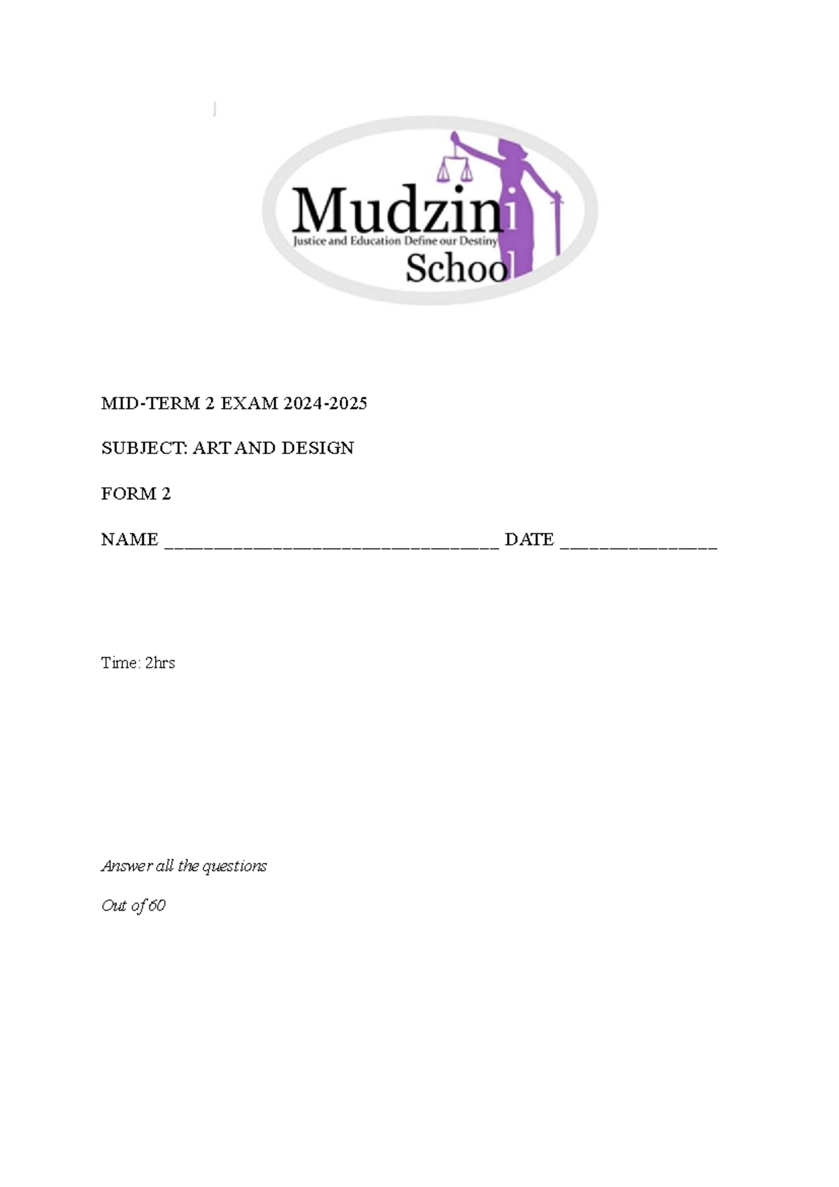 ART & DESIGN FORM 2 MIDTERM EXAM QUESTIONS - Studocu