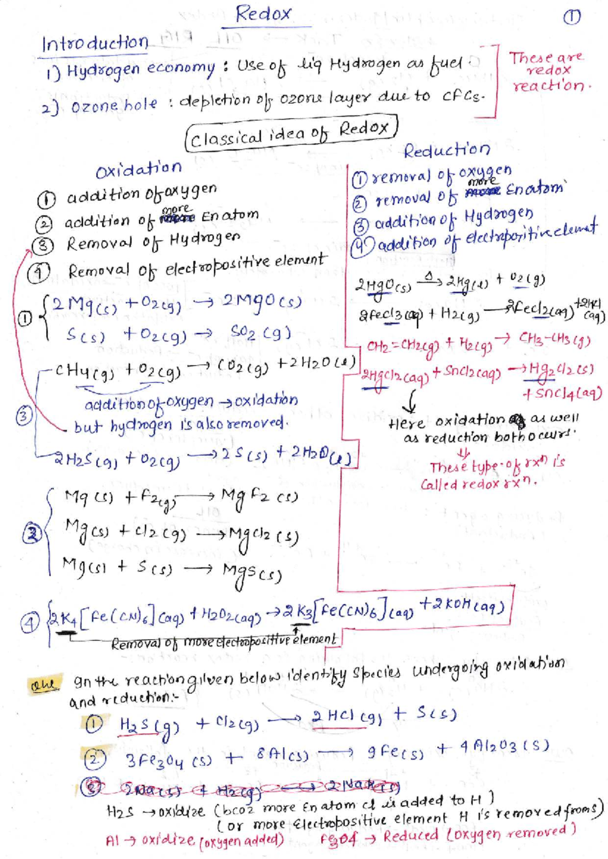 Redox Reactions in Thermodynamics - Short Notes (CHEM 101) - Studocu