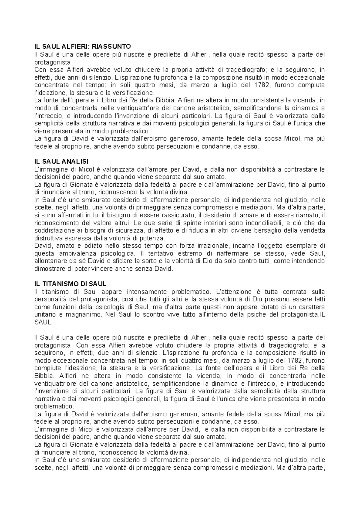 IL SAUL (Analisi e Riassunto) - Approfondimento dell'Opera di Alfieri ...