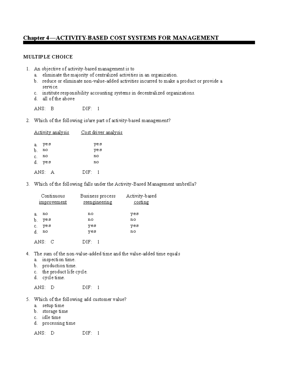 Chapter 4— Activity- Based COST Systems FOR Management - Chapter 4 ...