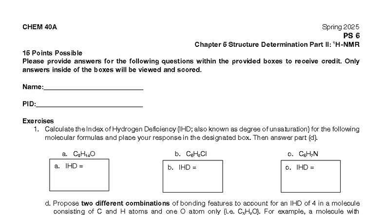 CHEM 40A Spring 2025 PS 6 Chapter 5 Structure Determination II - Studocu