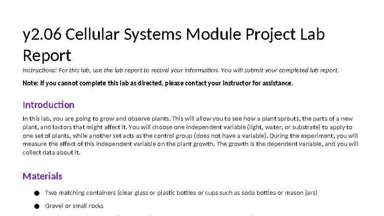 Y2.06 Cellular Systems Lab Report: Plant Growth Experiment - Studocu