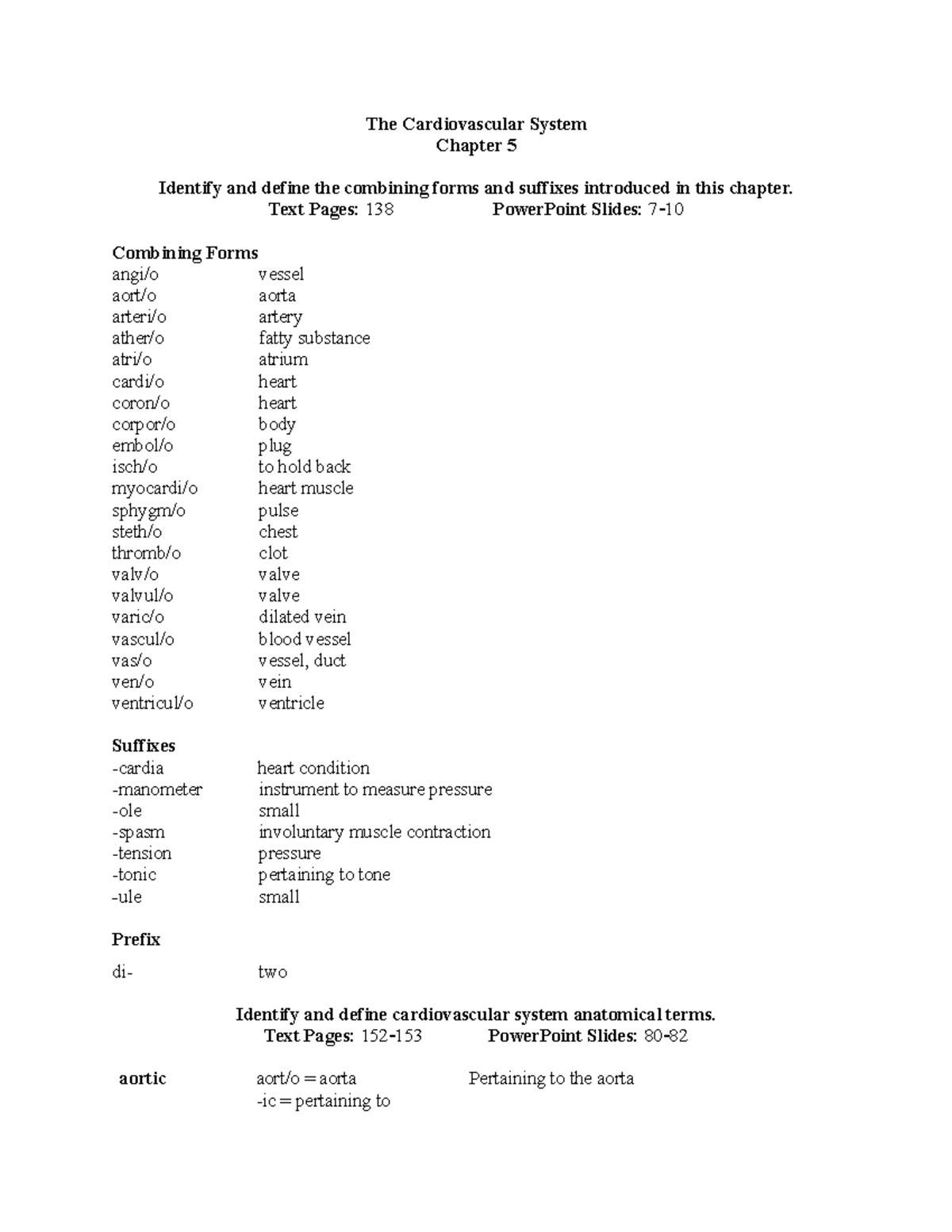 Ch 5 Cardiovascular System - Lecture Notes Outline - Studocu