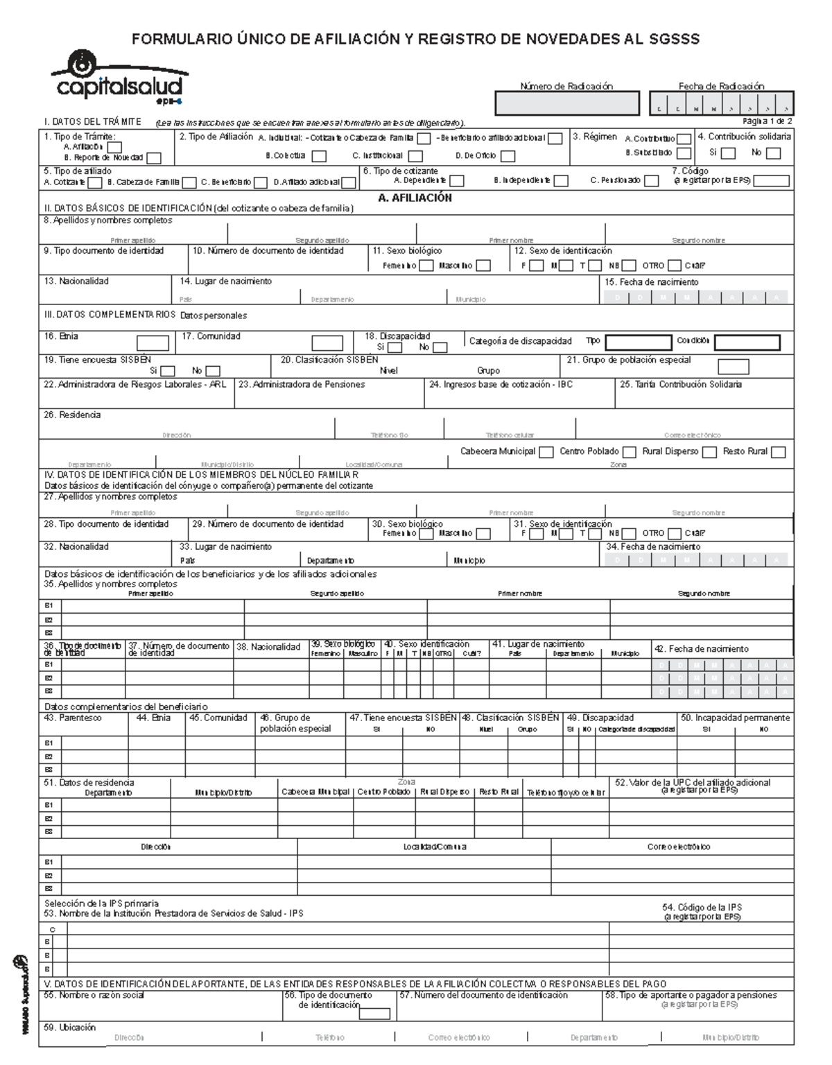 Formulario de Afiliación y Novedades - Capital Salud 2025 - Studocu