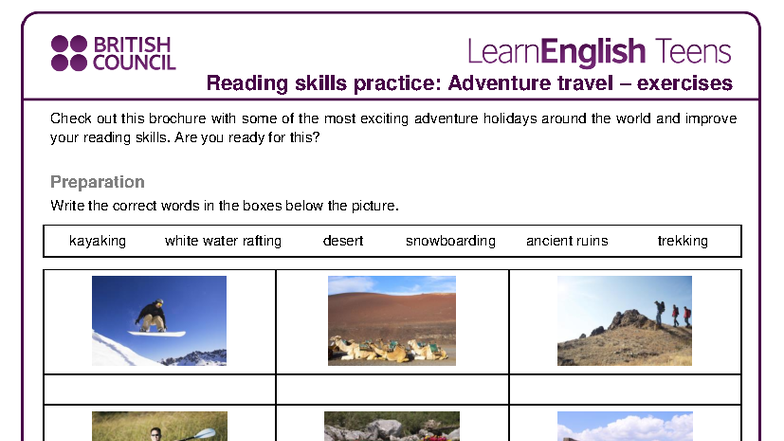 Reading Skills Practice: Adventure Travel Exercises 1 - Studocu
