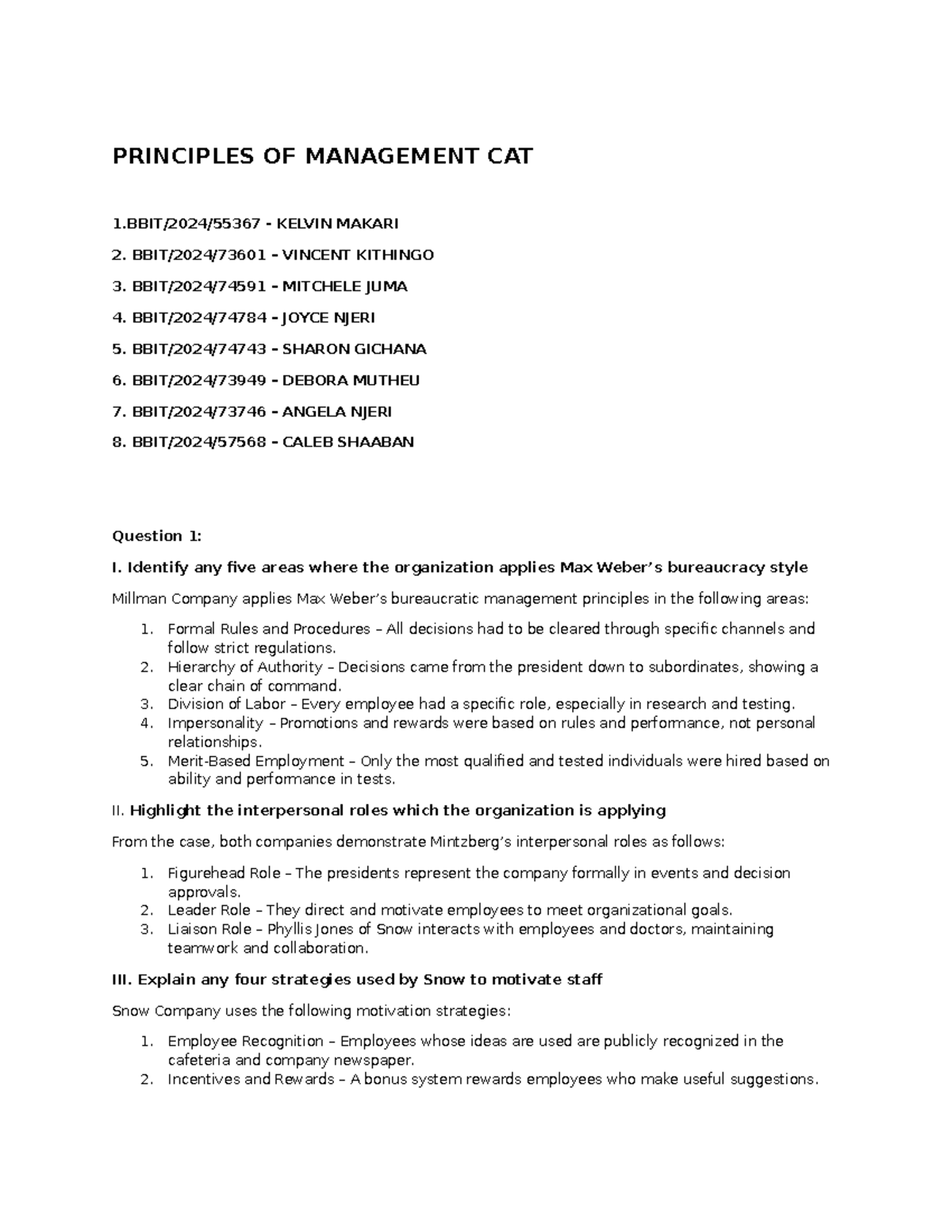 Principles of Management CAT: Key Concepts and Strategies - Studocu