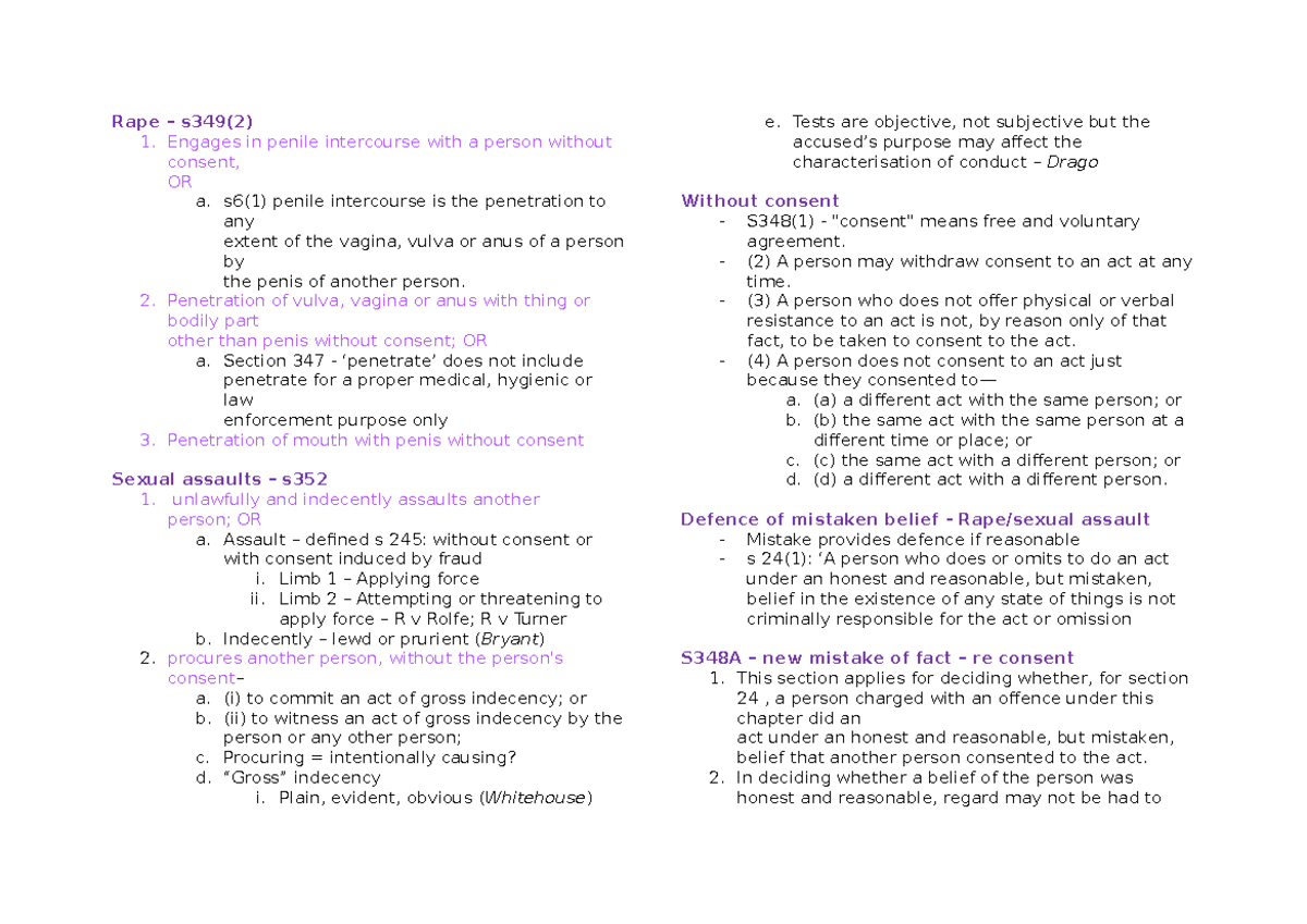 Sexual Offences Overview: Mind Map Analysis (Law 349) - Studocu