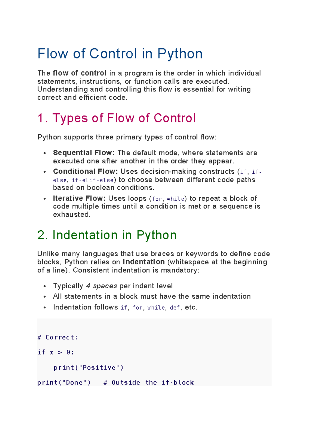 Python Control Flow: Types, Indentation, and Loops - Studocu