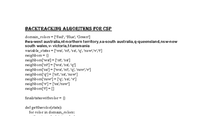 Backtracking algorithms for CSP - Backtracking algorithms for csP ...