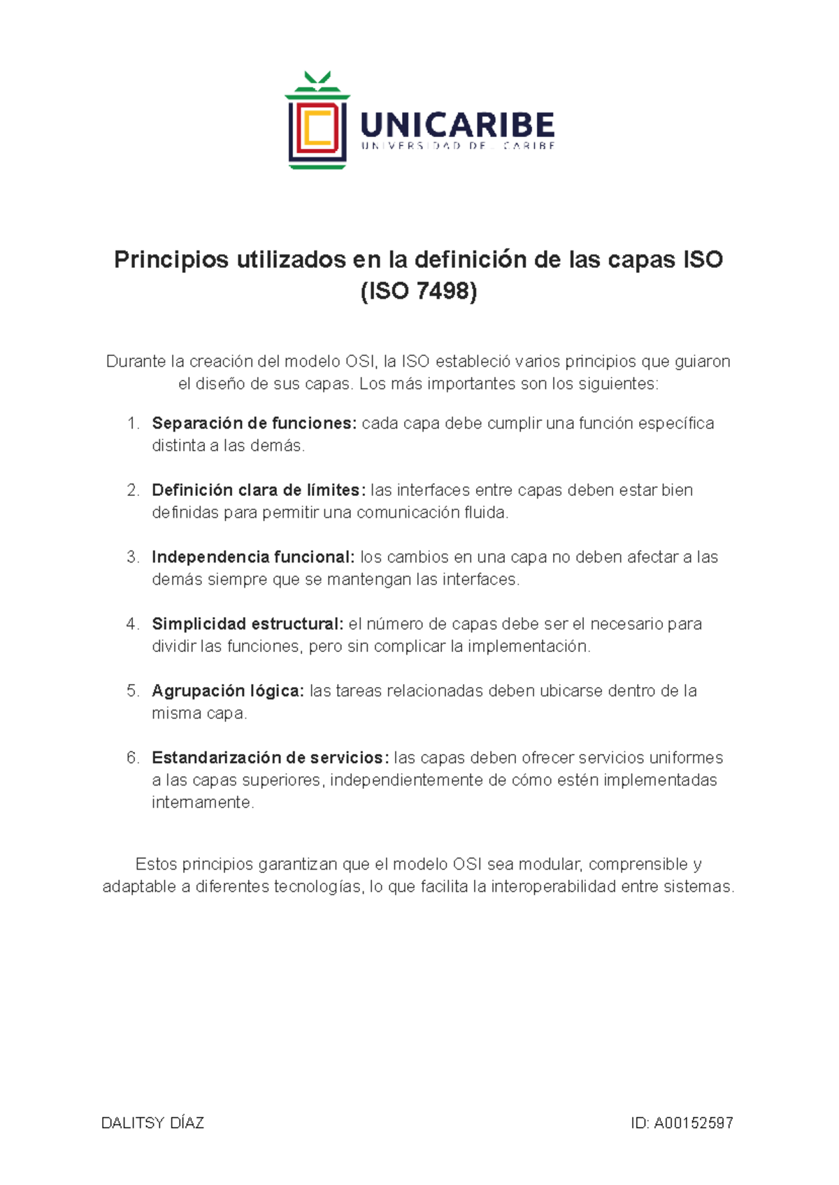 Principios del Modelo OSI y Definición de Capas (ISO 7498) - Studocu