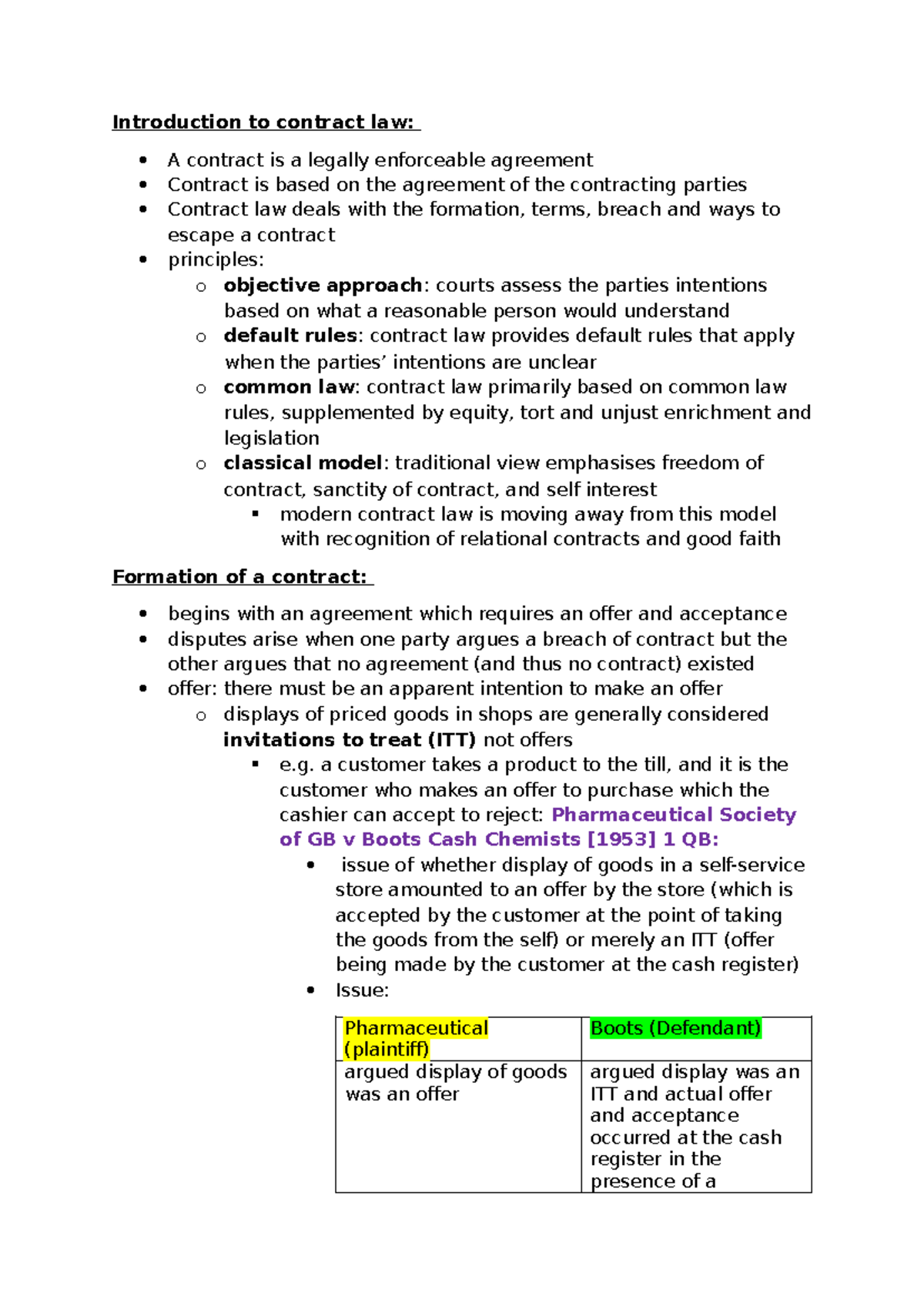 Contract Law Overview: Semester 1 Notes - Studocu