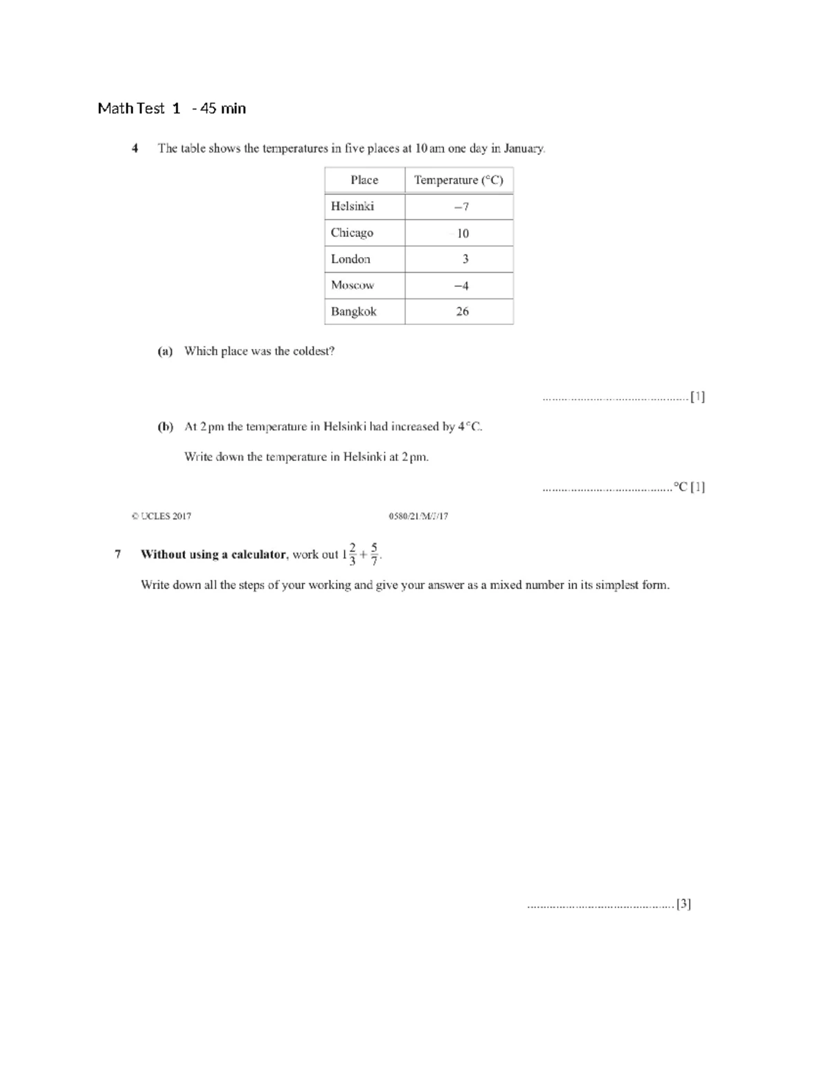 Cambridge Primary Checkpoint Mathematics Paper 1 (0096/01) - Oct 2024 ...