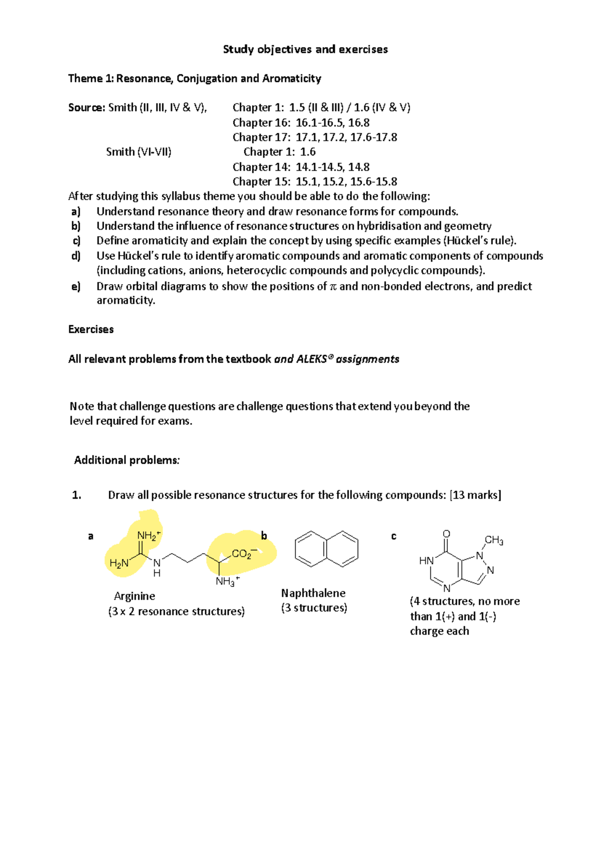 CMY284 Theme 1: Resonance, Conjugation & Aromaticity Exercises - Studocu