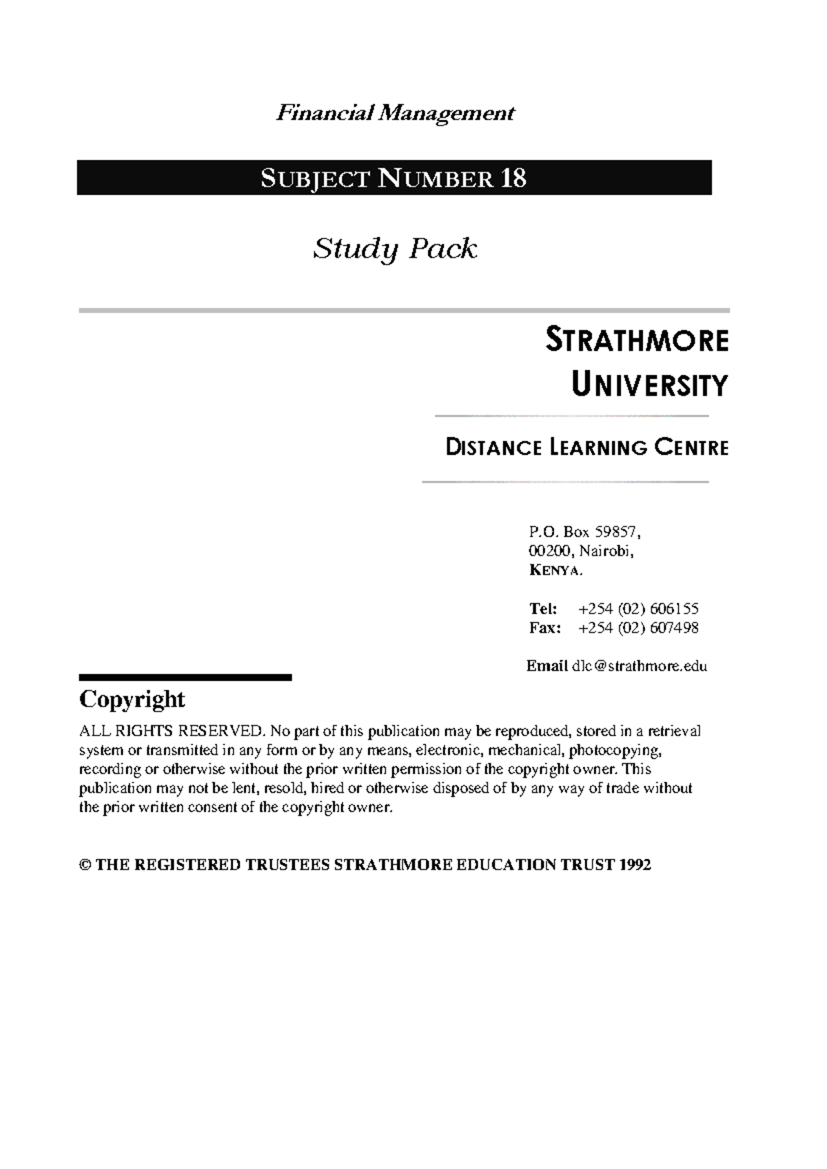 Financial Management Study Pack - Course 18 - Strathmore University ...