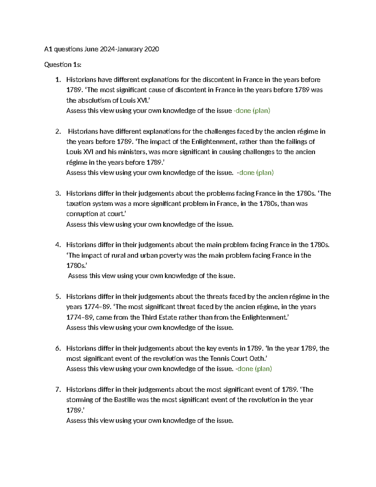 Edexcel A-Level Exam Questions: French Revolution Insights - Studocu