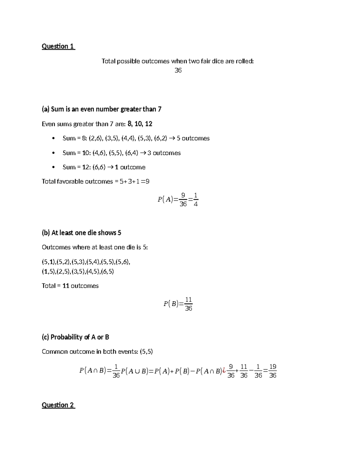 Assignment STA 2 - Probability Outcomes with Two Dice - Studocu