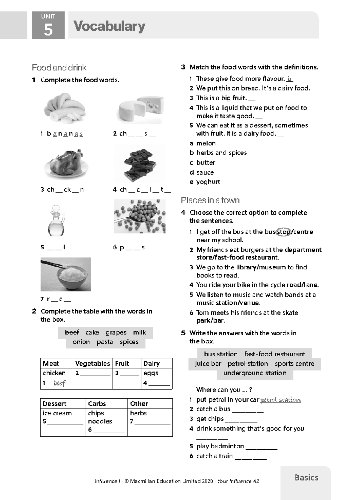 L1 A2 U5 Vocabulary Basics: Food & Places Overview - Studocu
