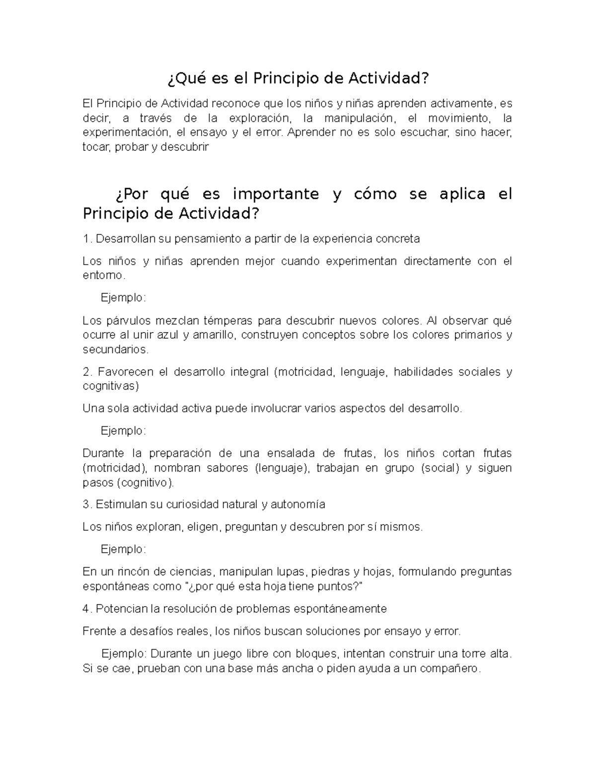 Principio de Actividad en la Educación Infantil: Ejemplo de Actividad ...