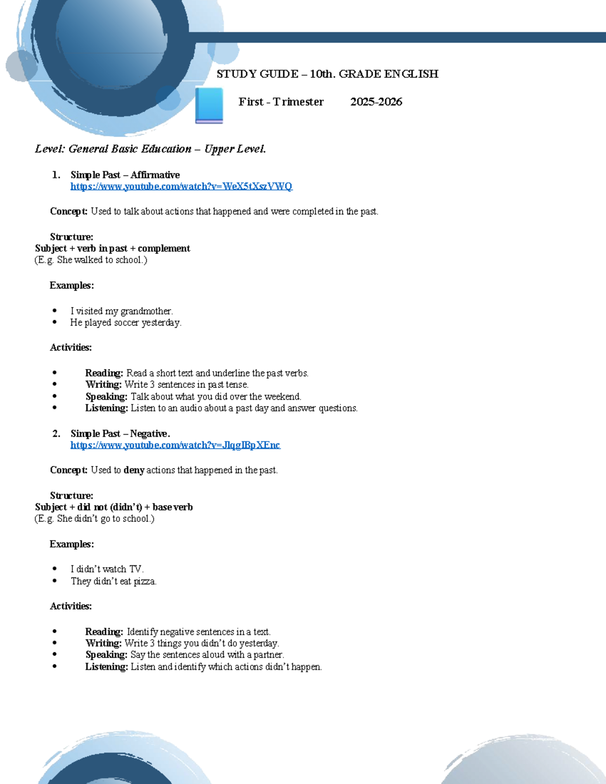 STUDY GUIDE: 10th GRADE ENGLISH - First Trimester Overview - Studocu