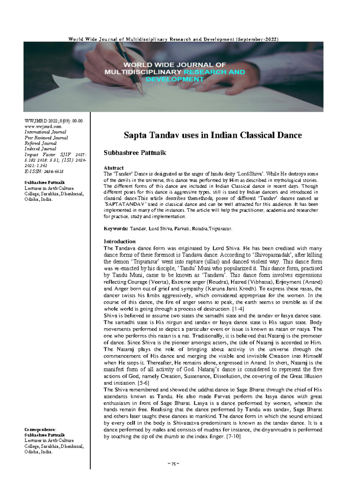 Sapta Tandav: Insights into Indian Classical Dance Forms - Studocu