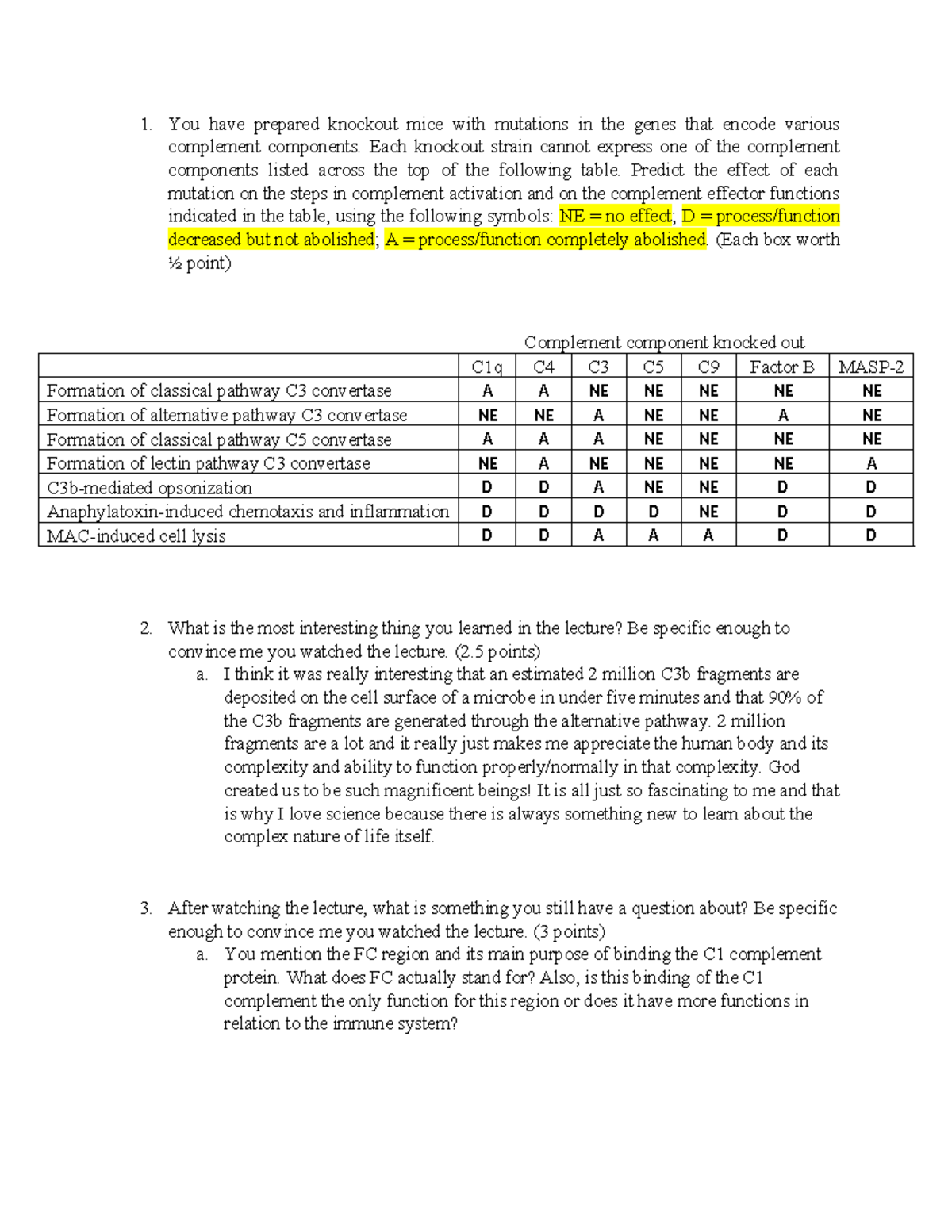 Complement Activation and Knockout Mice Analysis (BIOL 101) - Studocu
