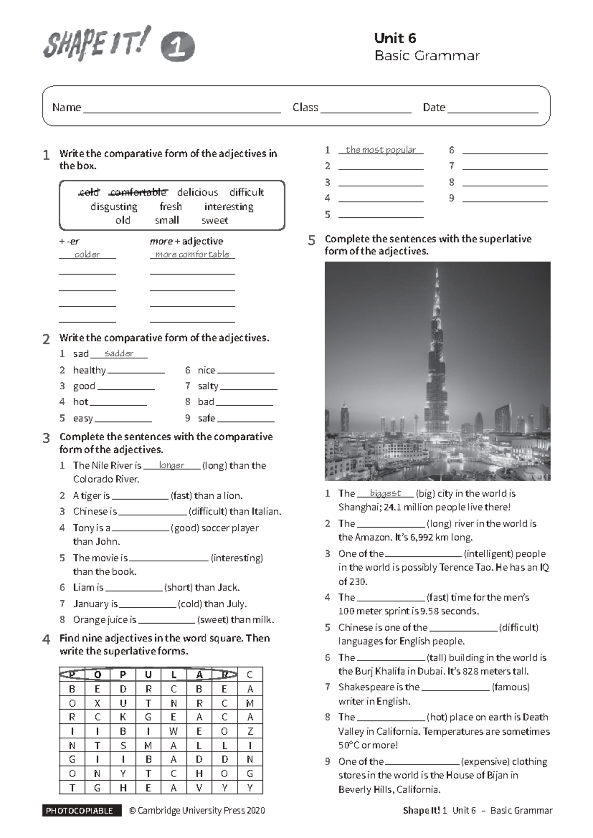 Unit 6 Basic Grammar: Comparative and Superlative Forms - Studocu