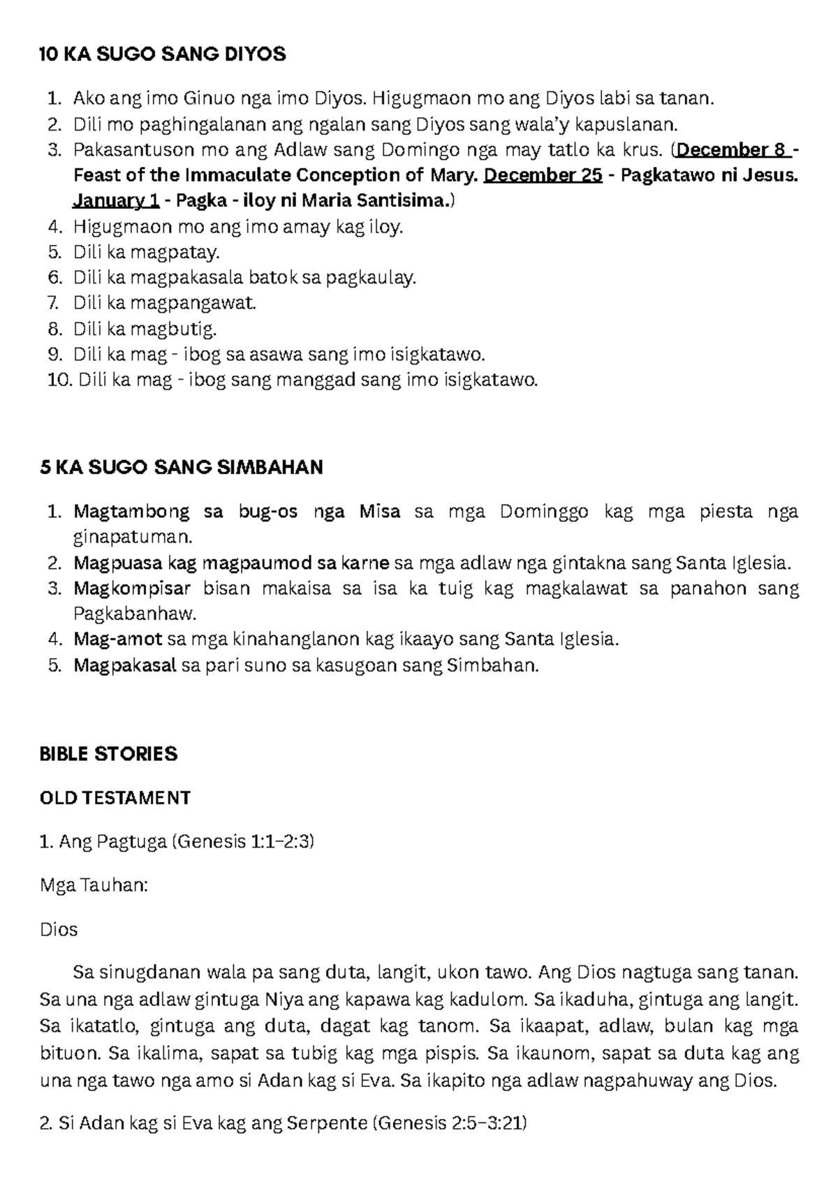 10 KA SUGO SANG DIYOS KAG BIBLE STORIES: Reviewer Notes - Studocu