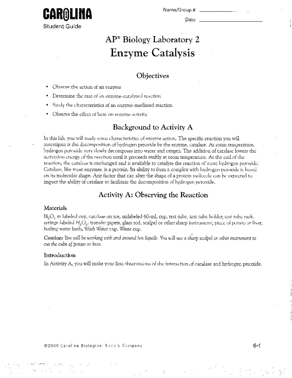 Biology Lab 2: Enzyme Catalysis & H₂O₂ Decomposition Study - Studocu