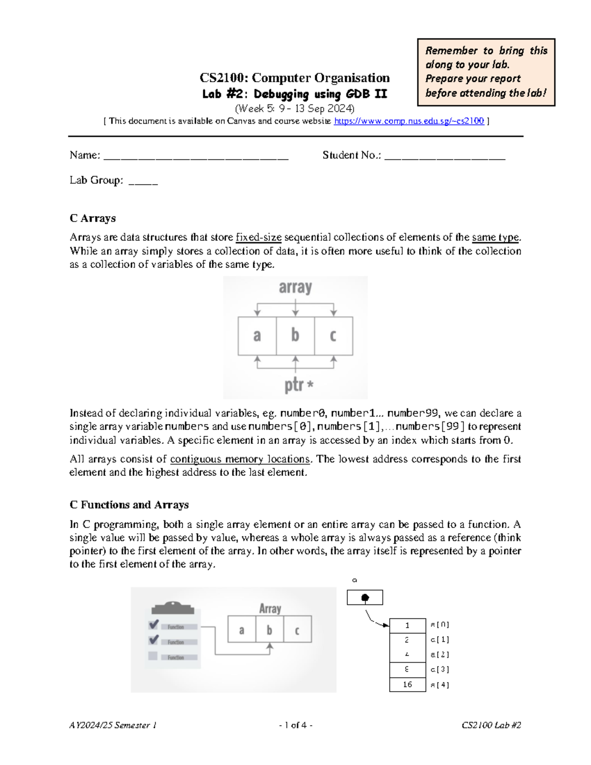 CS2100 Lab 2 Report: Debugging with GDB II and C Arrays - Studocu