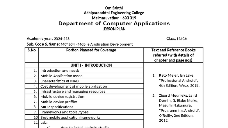 MC4204 Mobile Application Development Lesson Plan - Studocu