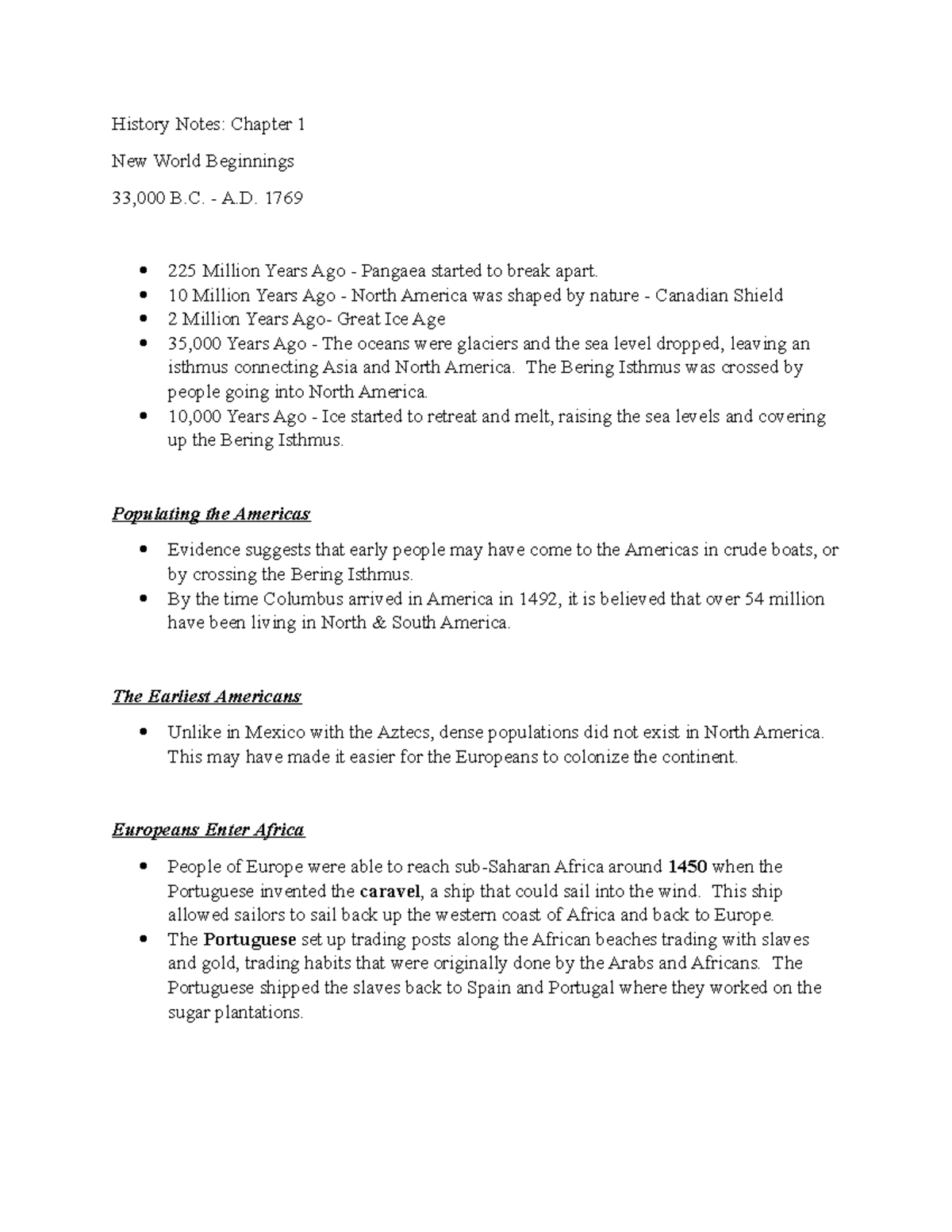 History Notes Ch 1 - History Notes: Chapter 1 New World Beginnings ...